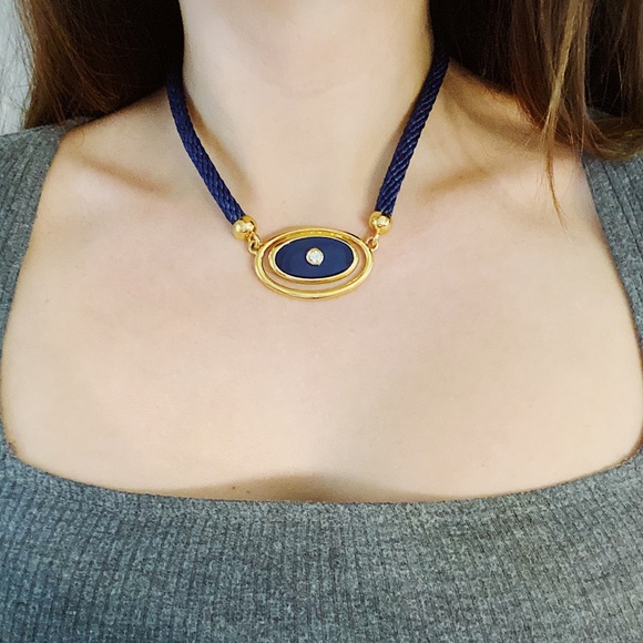 Vintage | Jewelry | Vintage 8s Navy Blue Rope Necklace | Poshmark